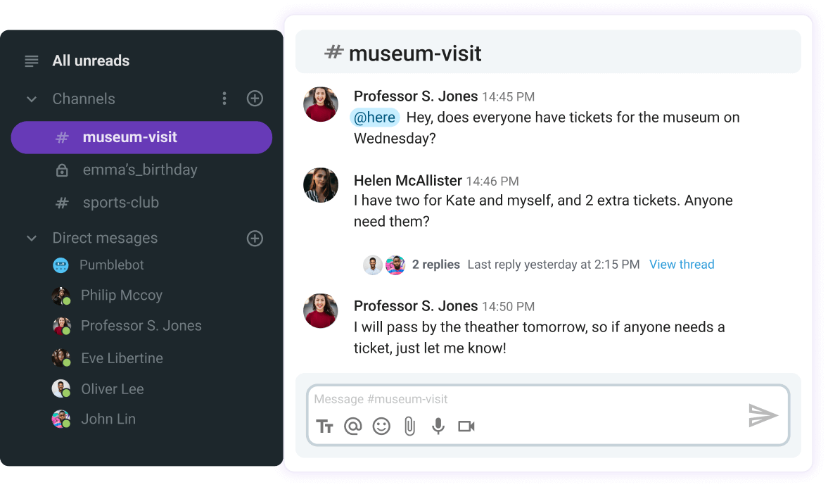 Aplicación de chat para educación - Pumble™