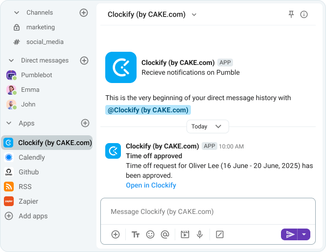 Clockify Integration - Connect Your Apps with Pumble