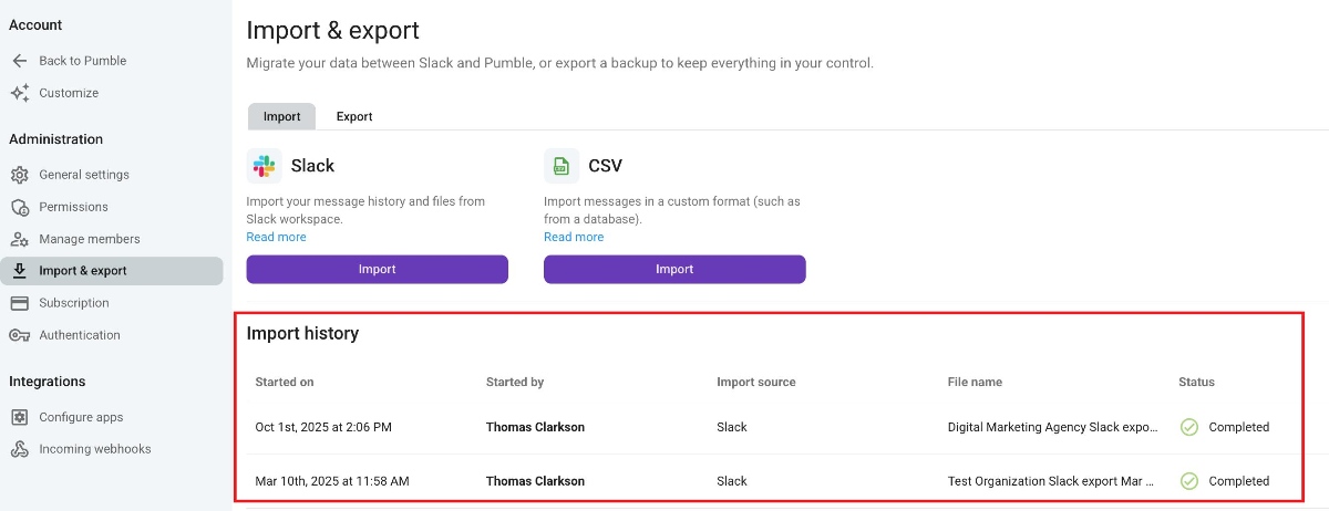 Import Data from Slack to Pumble - Pumble Help