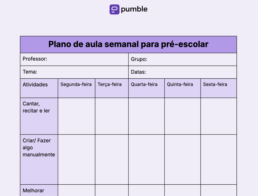 Modelos de Plano de Aula para Professores